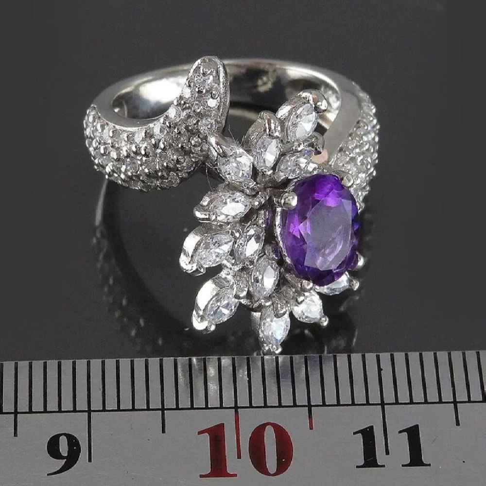 Purple Amethyst Silver Ring For Women Ashrafi - ShopiPersia