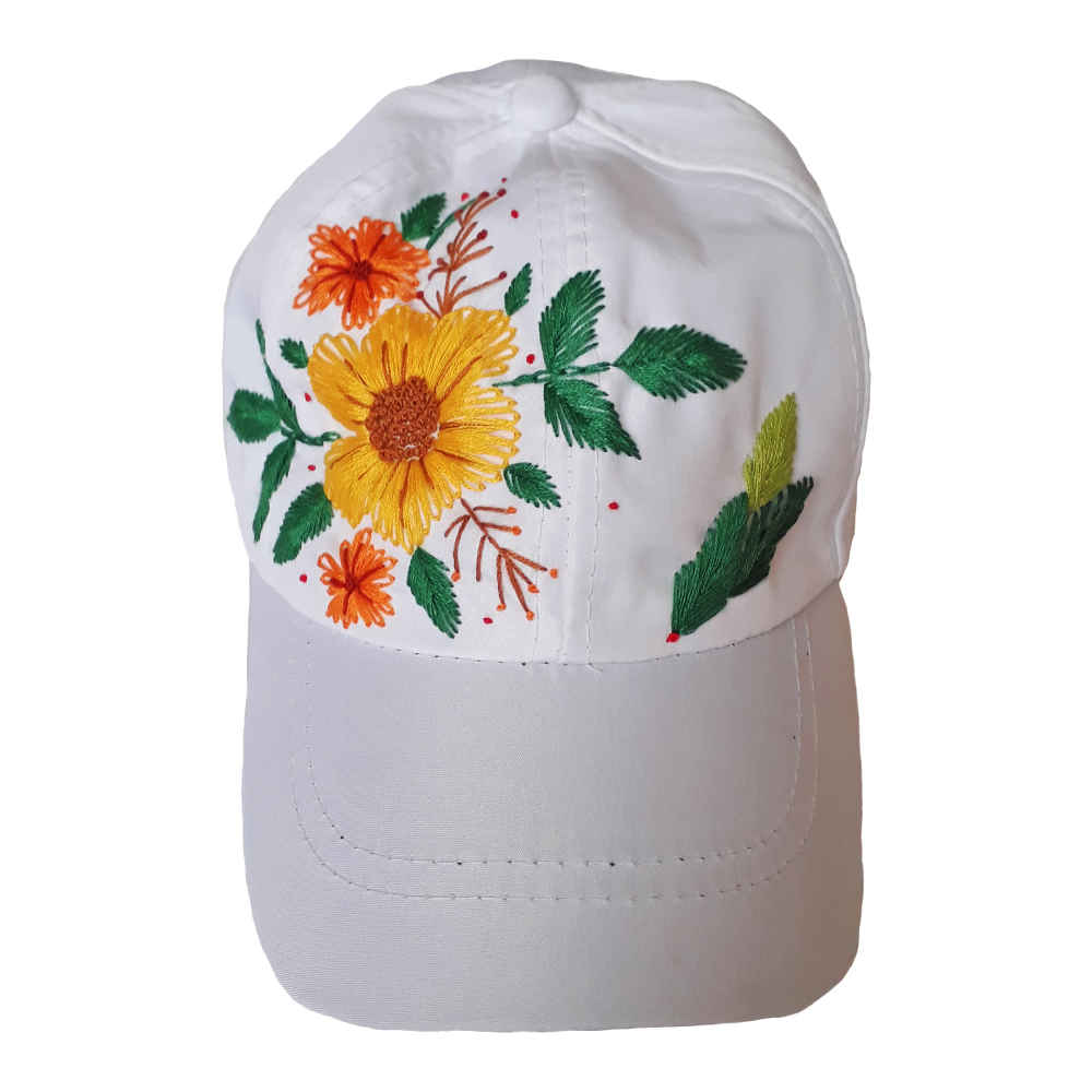 Women's White Embroidered Cap Hat Model Sima - ShopiPersia