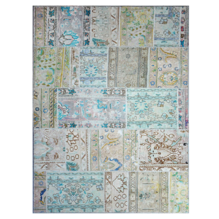 Persian Blue Hand Knotted Collage Rug Model Sky - ShopiPersia
