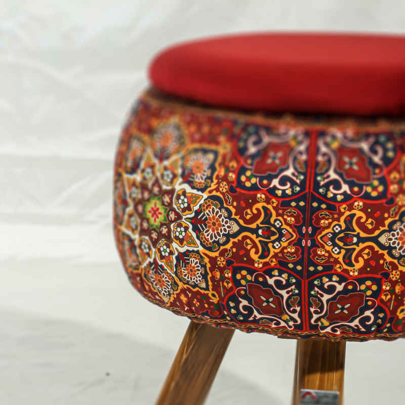Round Traditional Velvet Footstool Model Fatima - ShopiPersia
