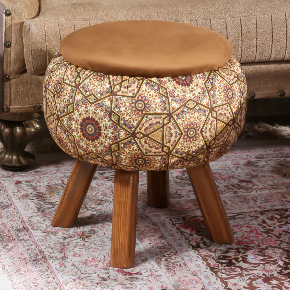 Round Traditional Velvet Footstool Model Raha - ShopiPersia
