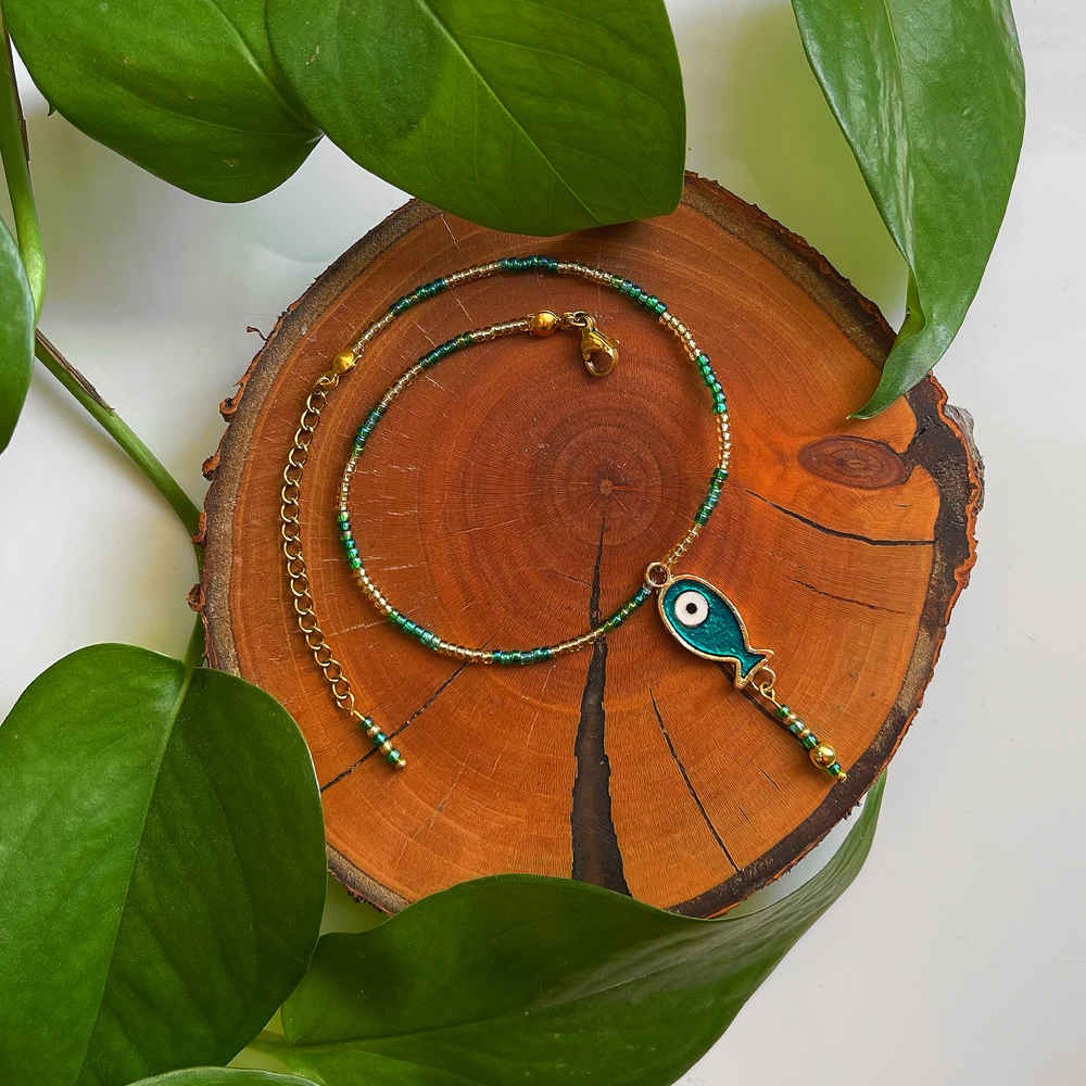 Steel Cheshm Nazar Beaded Anklet Model Fish - ShopiPersia