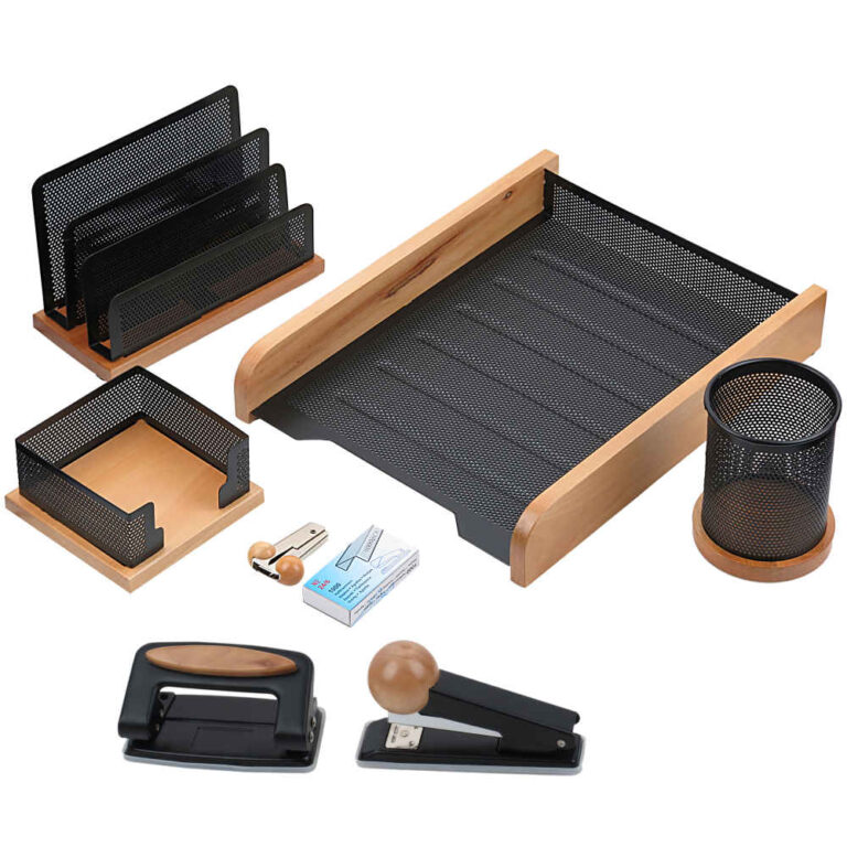 Leather Office Desk Organizer Set - Black - ShopiPersia