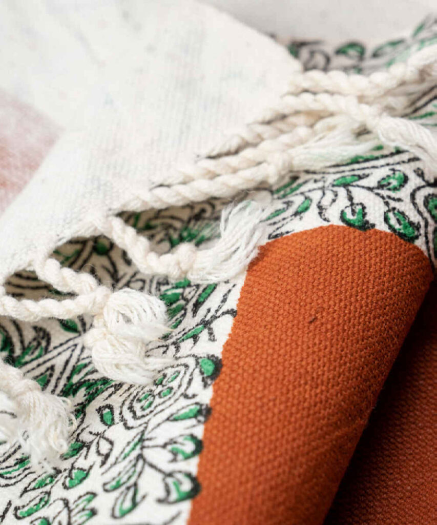 Handcrafted Linen Block Print Table Runner Badam - ShopiPersia