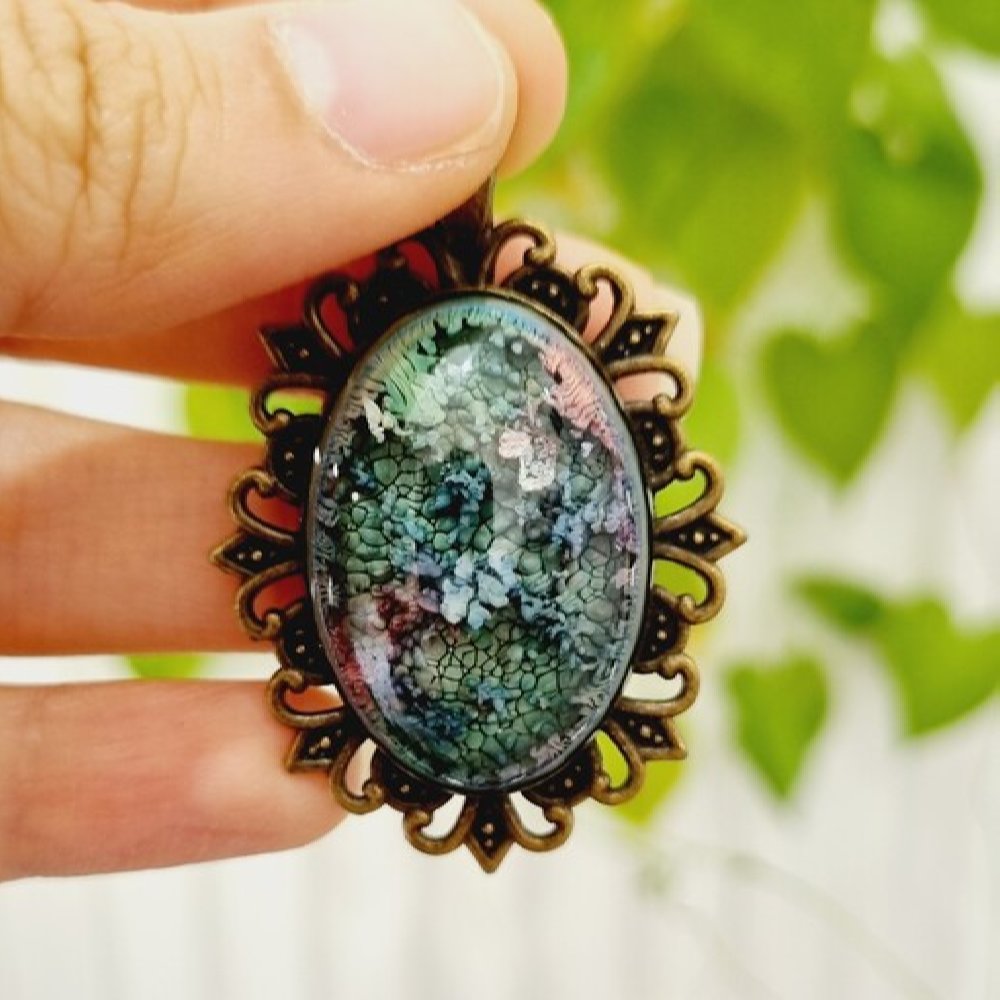 Handcrafted Resin Abstract Necklace - Bronze Toned Artisan Pendant ...
