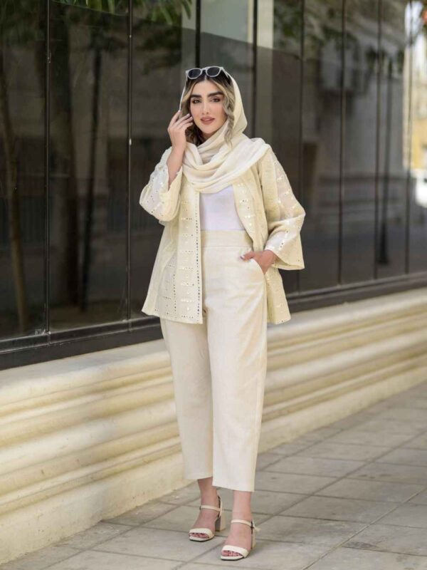 Persian Cream Manto & Pants Set Model Jeyran - ShopiPersia