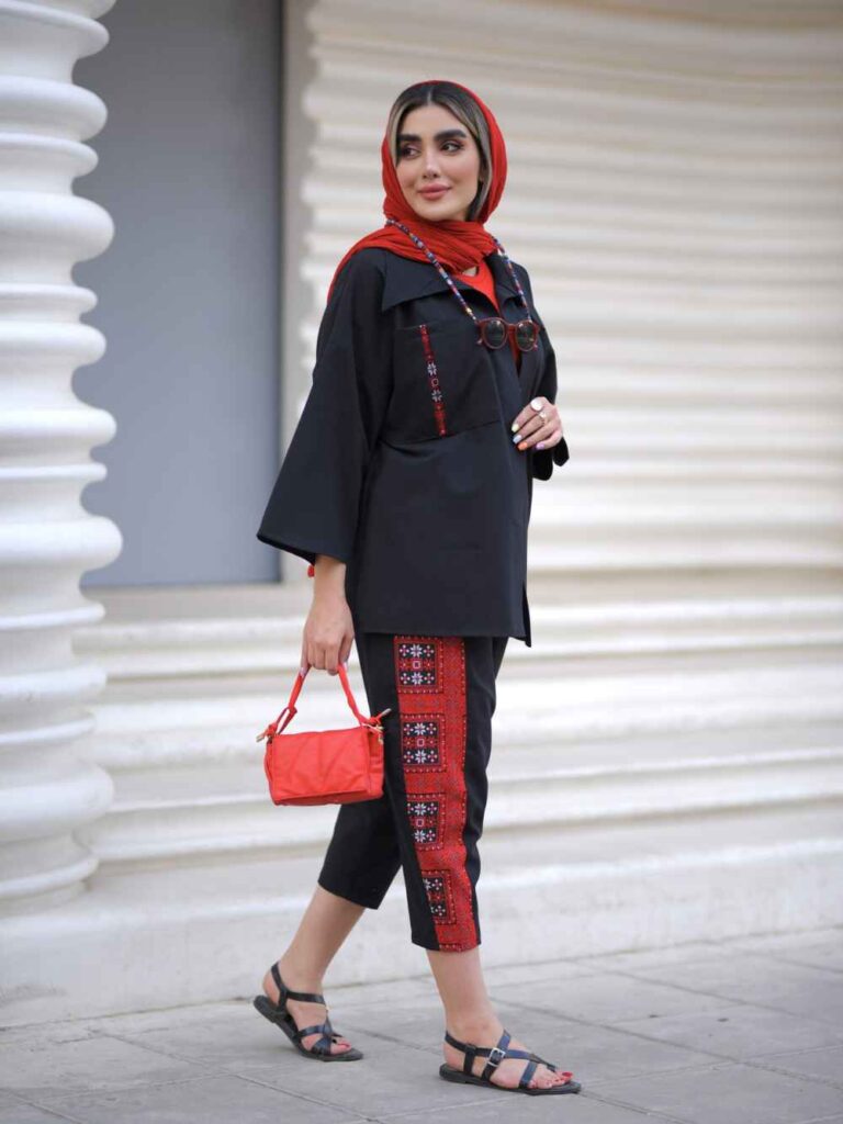 Persian Embroidered Manto & Pants Set Model Delbar - ShopiPersia