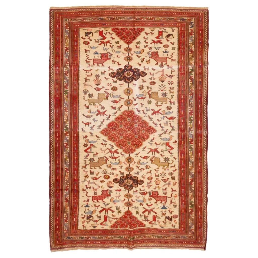Persian Kilim Rug with Wool Original Handwoven in Fars Geometric Cream ...