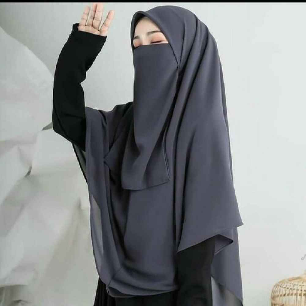 Dark Gray Islamic Crepe Scarf & Half Niqab Set for Women - ShopiPersia