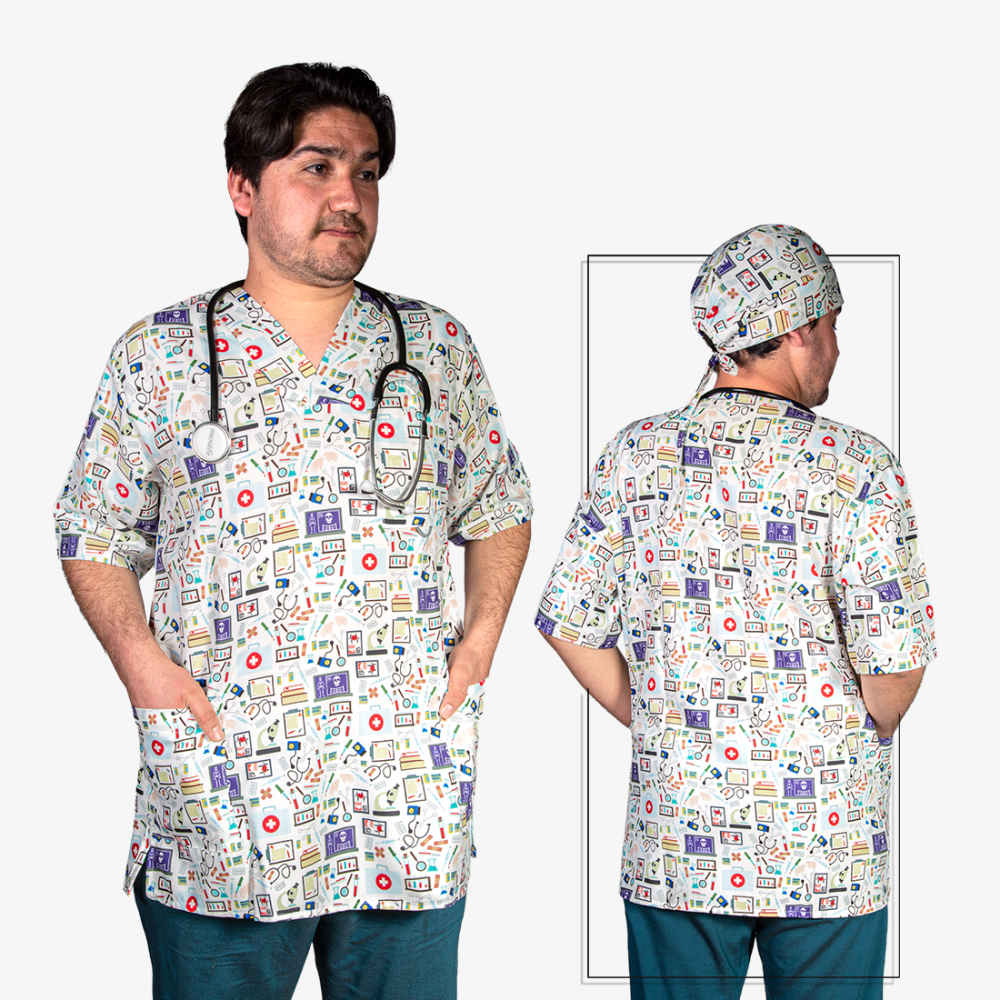 Men's White Nursing Scrub Top & Cap Set – Clean & Comfortable - ShopiPersia