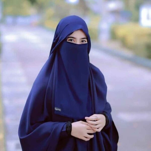 Navy Blue Islamic Crepe Square Scarf & Niqab Set for Women - ShopiPersia