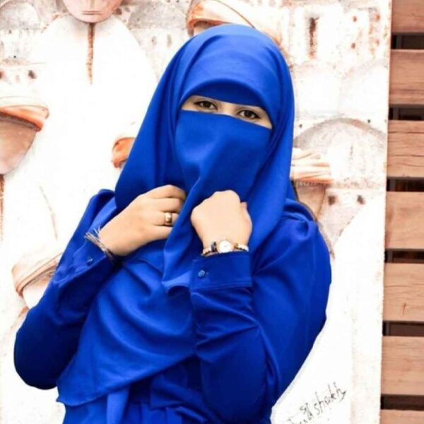 Royal Blue Islamic Square Scarf & Half Niqab Set - ShopiPersia