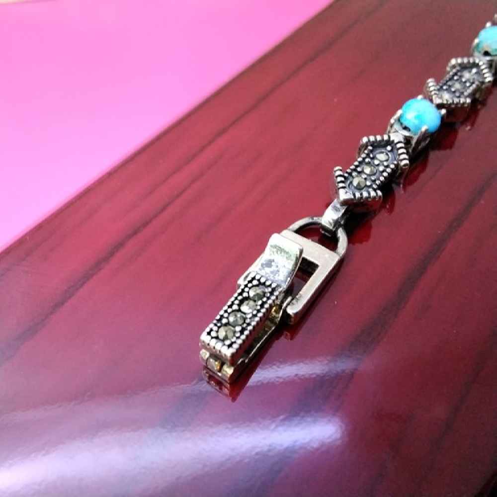 Silver Bracelet with Turquoise Gemstone for Women Ladan - ShopiPersia