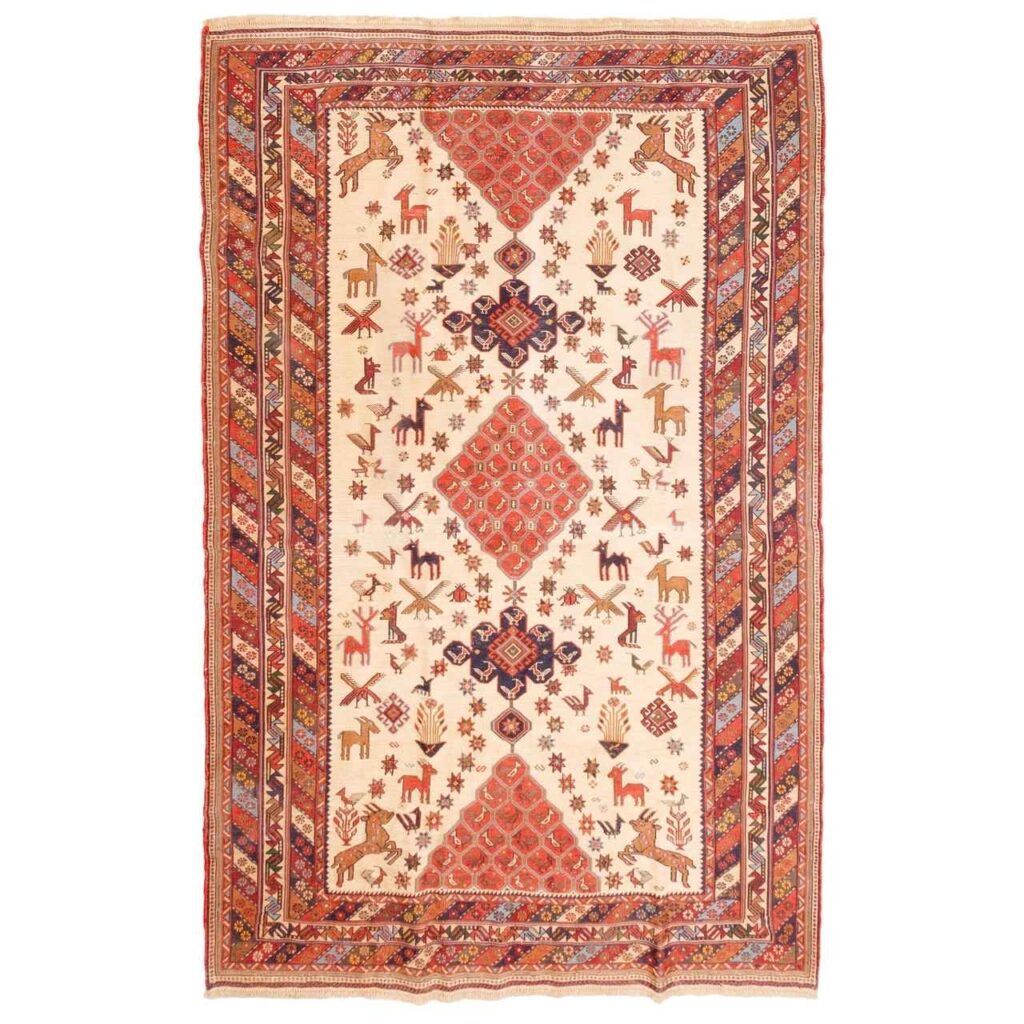 Persian Wool Kilim Rug Original Handwoven in Fars Animal Motifs Blue ...