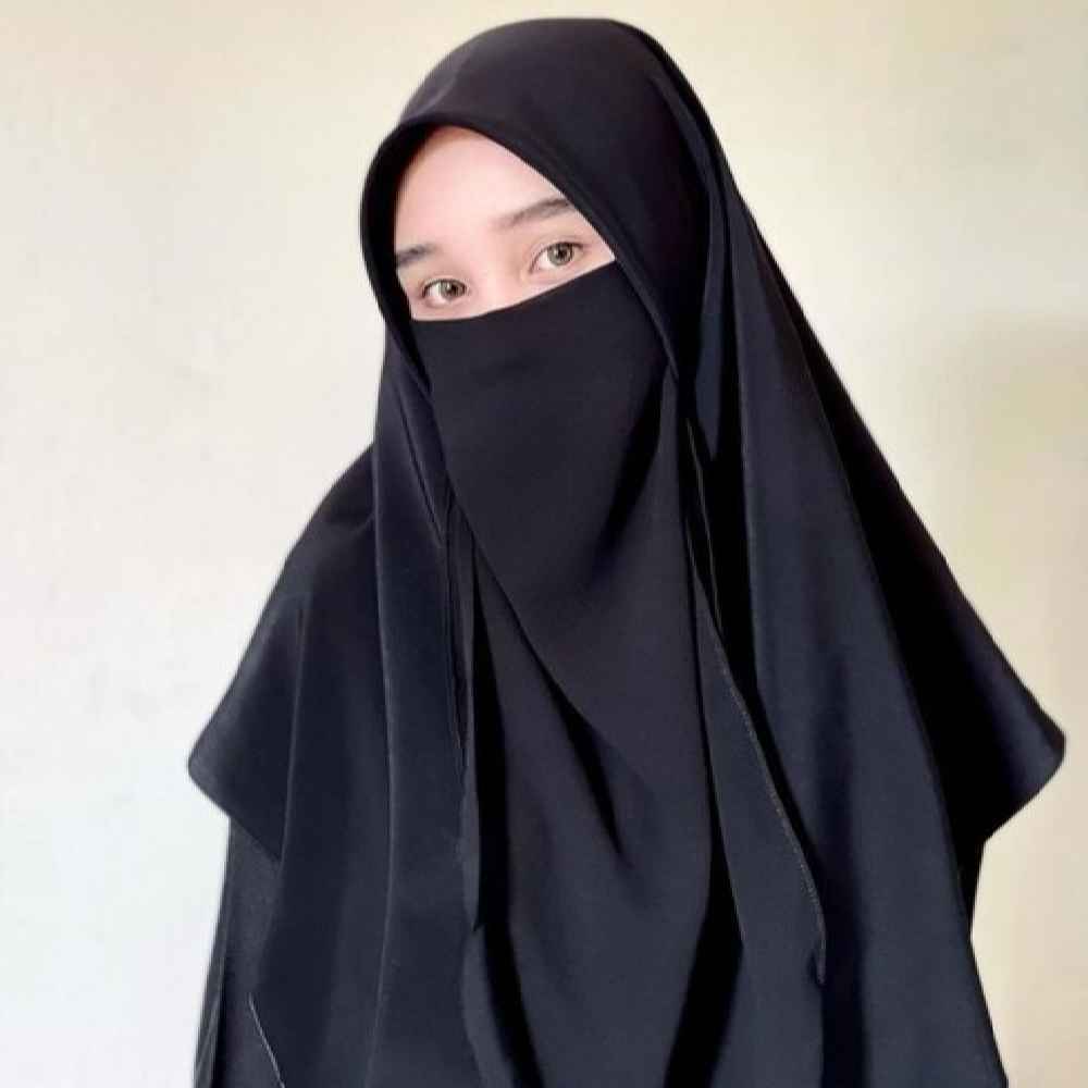 Black Islamic Square Scarf & Half Niqab Set for Women - ShopiPersia
