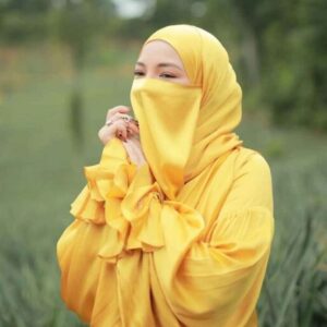 Yellow Islamic Square Scarf & Half Niqab Set for Women - ShopiPersia