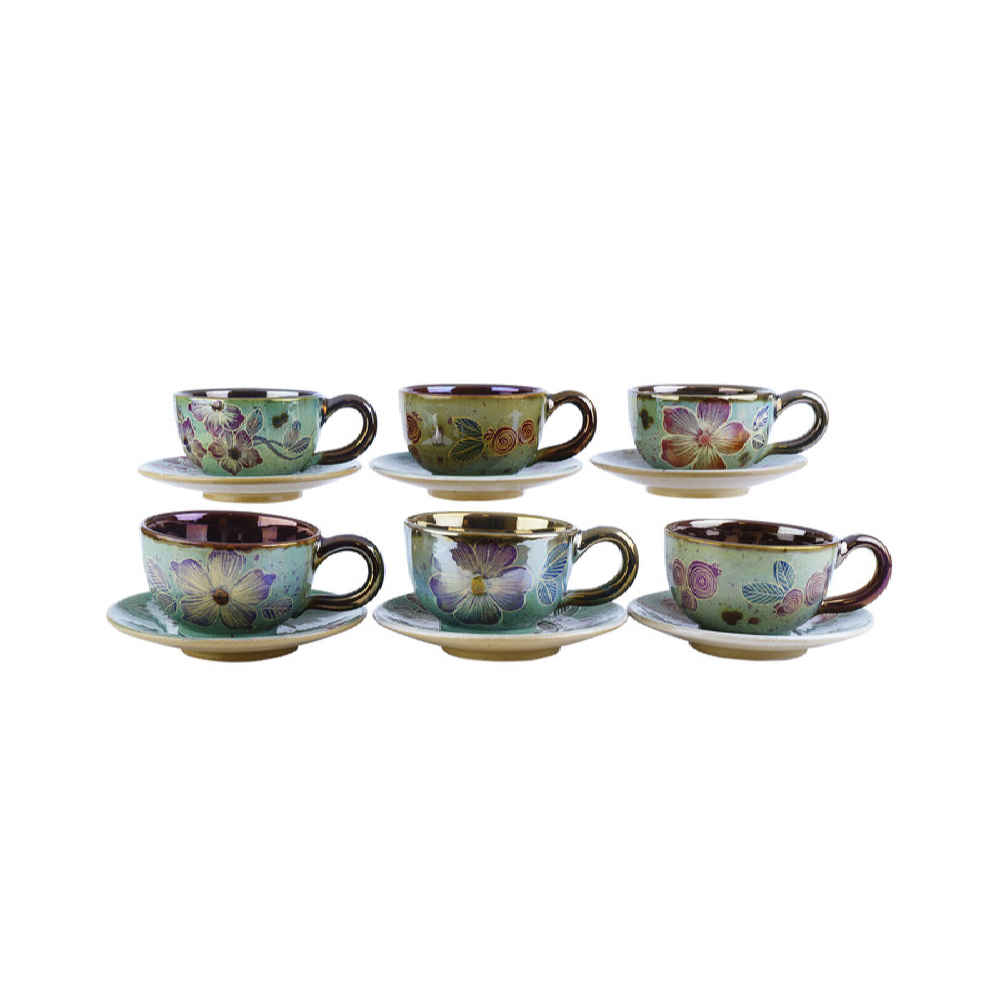 Persian Teacup Set with Saucer - Green Ceramic Design - ShopiPersia