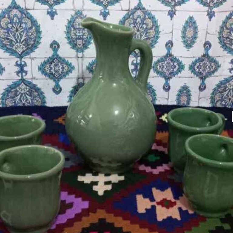 Set of Handcrafted Persian Pottery Pitcher & Cups Yasin - ShopiPersia