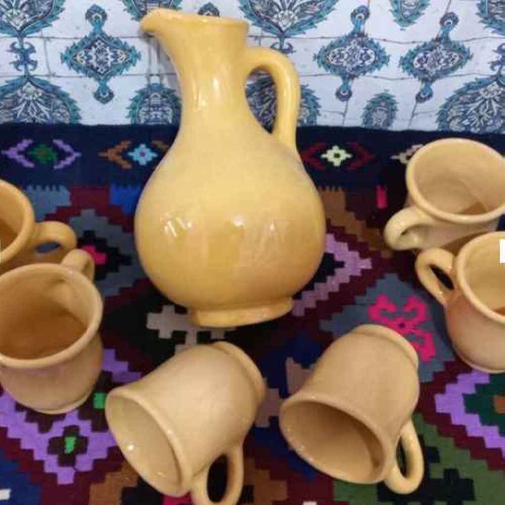 Set of Handcrafted Persian Pottery Pitcher & Cups Yasin - ShopiPersia