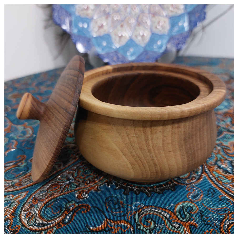 Handcrafted Wooden Sugar Bowl with Lid - Rustic Style Elahe - ShopiPersia