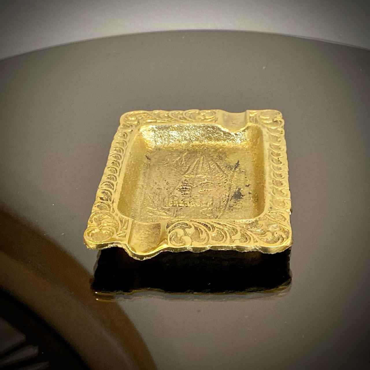 Hand Engraved Brass Ashtray – Artistic Rectangular Design - ShopiPersia
