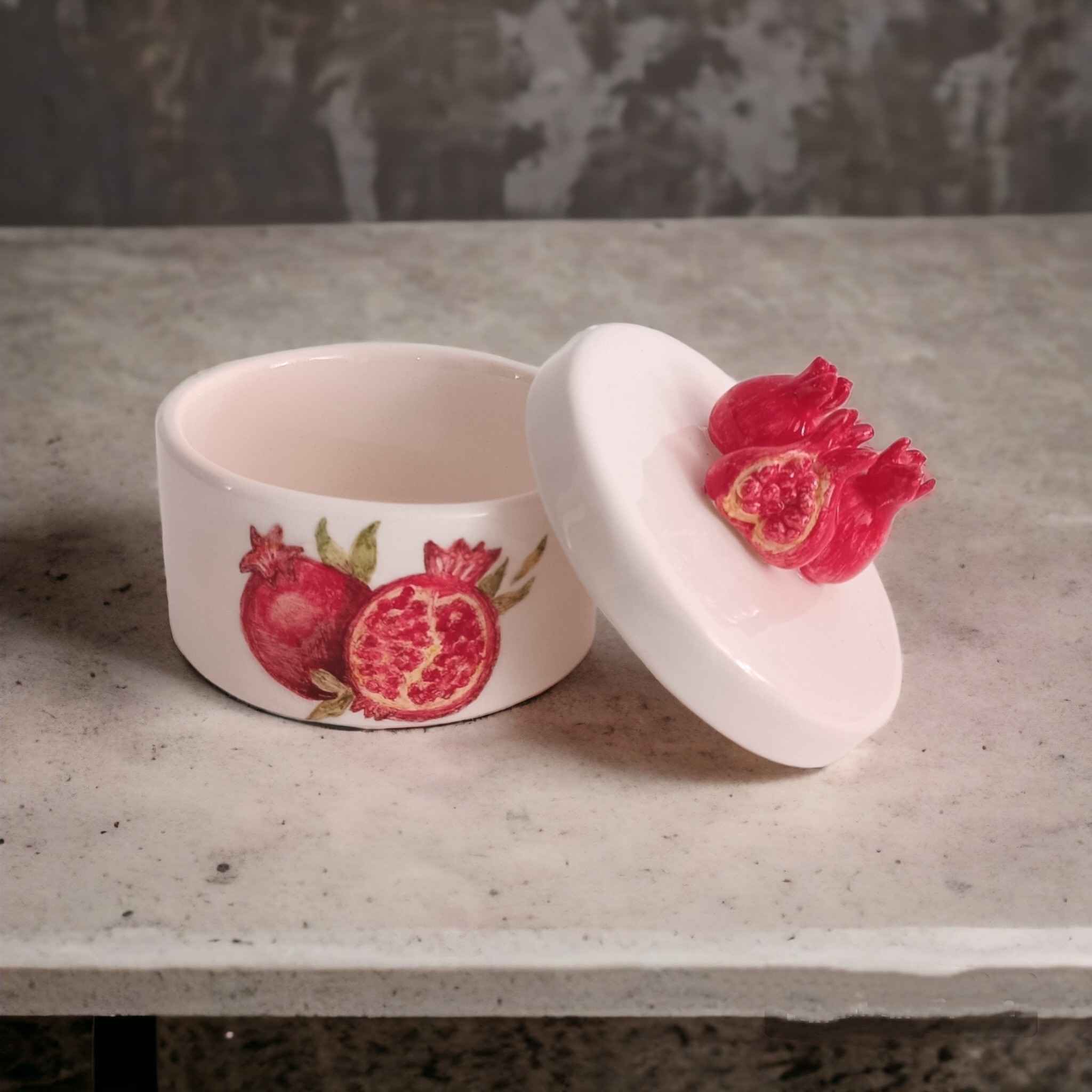 Ceramic Sugar Bowl with Lid Artistic Style Pomegranate Design - ShopiPersia