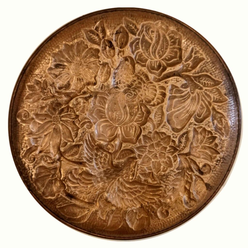 Decorative Copper Plate Hand-Engraved with Floral Motifs - ShopiPersia