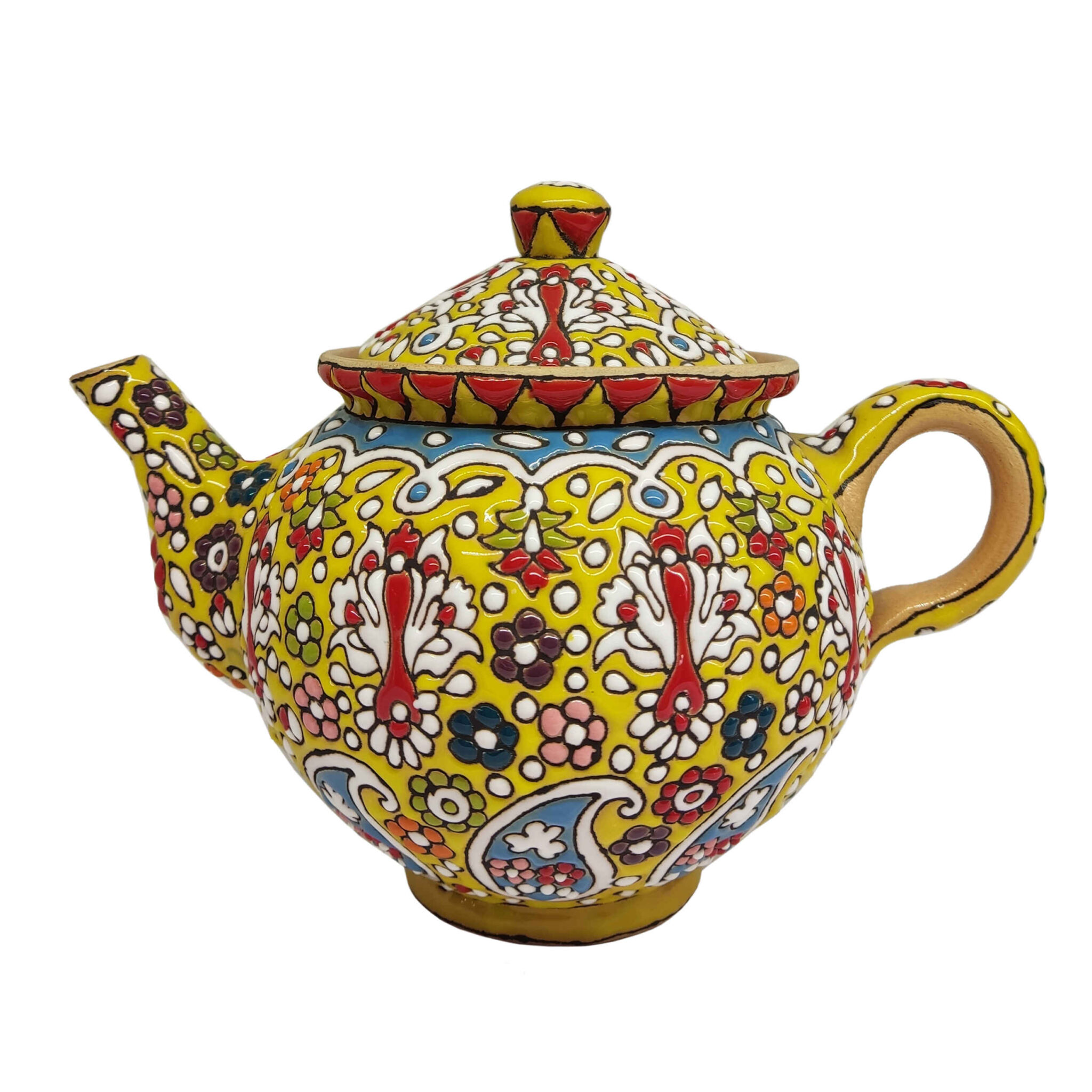 Decorative Pottery Teapot with Yellow Enameling Design - ShopiPersia