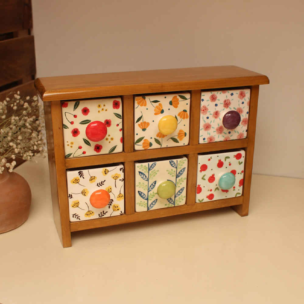 Handcrafted 6 Ceramic Drawers Chest with Wooden Box - ShopiPersia