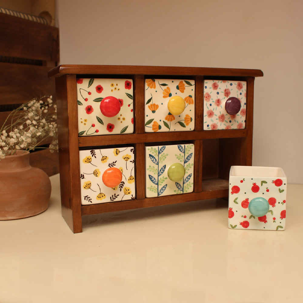 Handcrafted 6 Ceramic Drawers Chest with Wooden Box - ShopiPersia