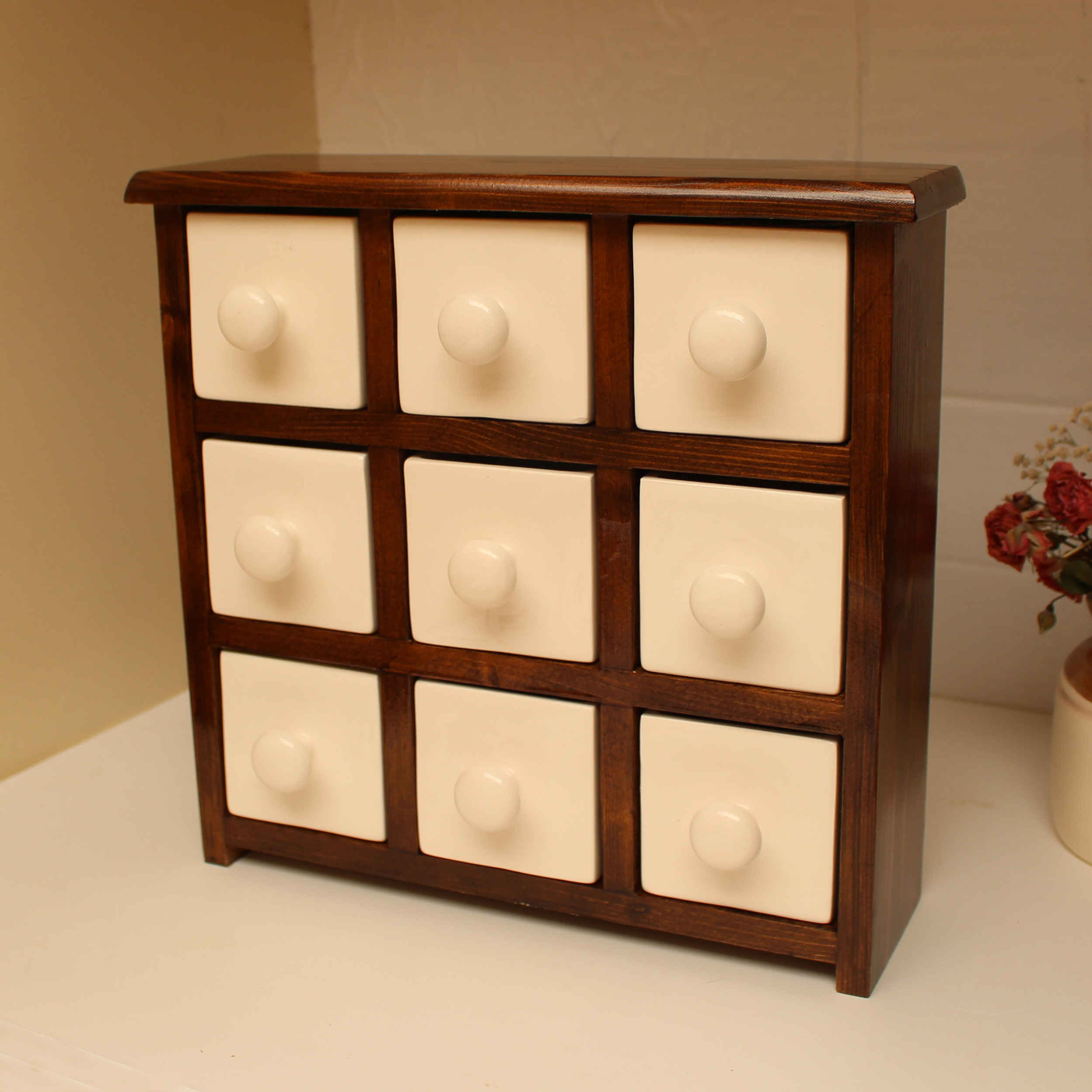 Handcrafted 9 Ceramic Drawers Chest with Wooden Box - ShopiPersia