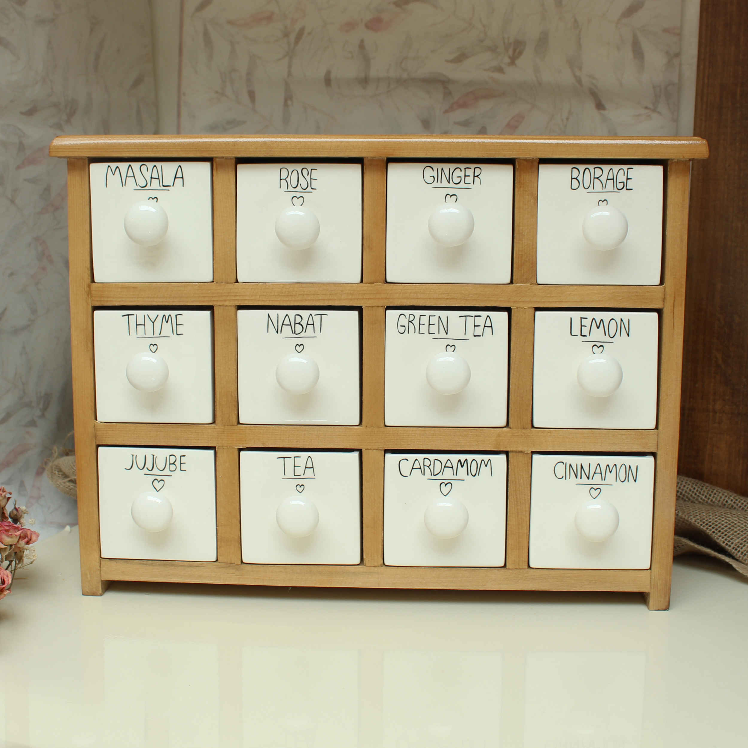 Handcrafted 12 Ceramic Drawers Chest with Wooden Box - ShopiPersia