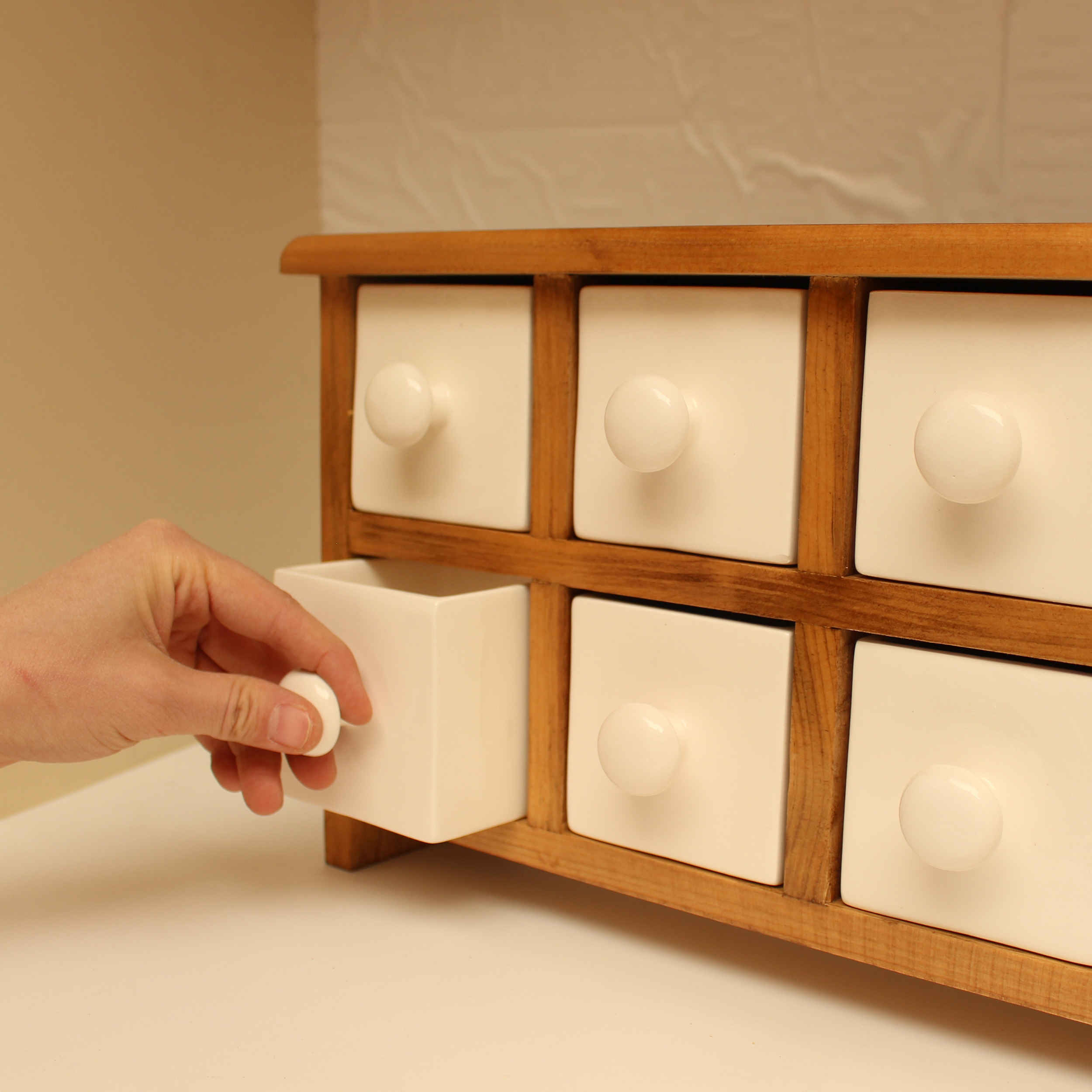 Handcrafted 8 Ceramic Drawers Chest with Wooden Box - ShopiPersia