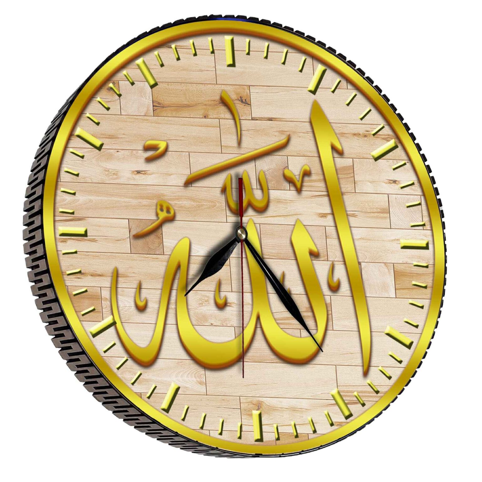 Islamic Wall Clock with Wood Inlaid Ayatul Kursi - ShopiPersia