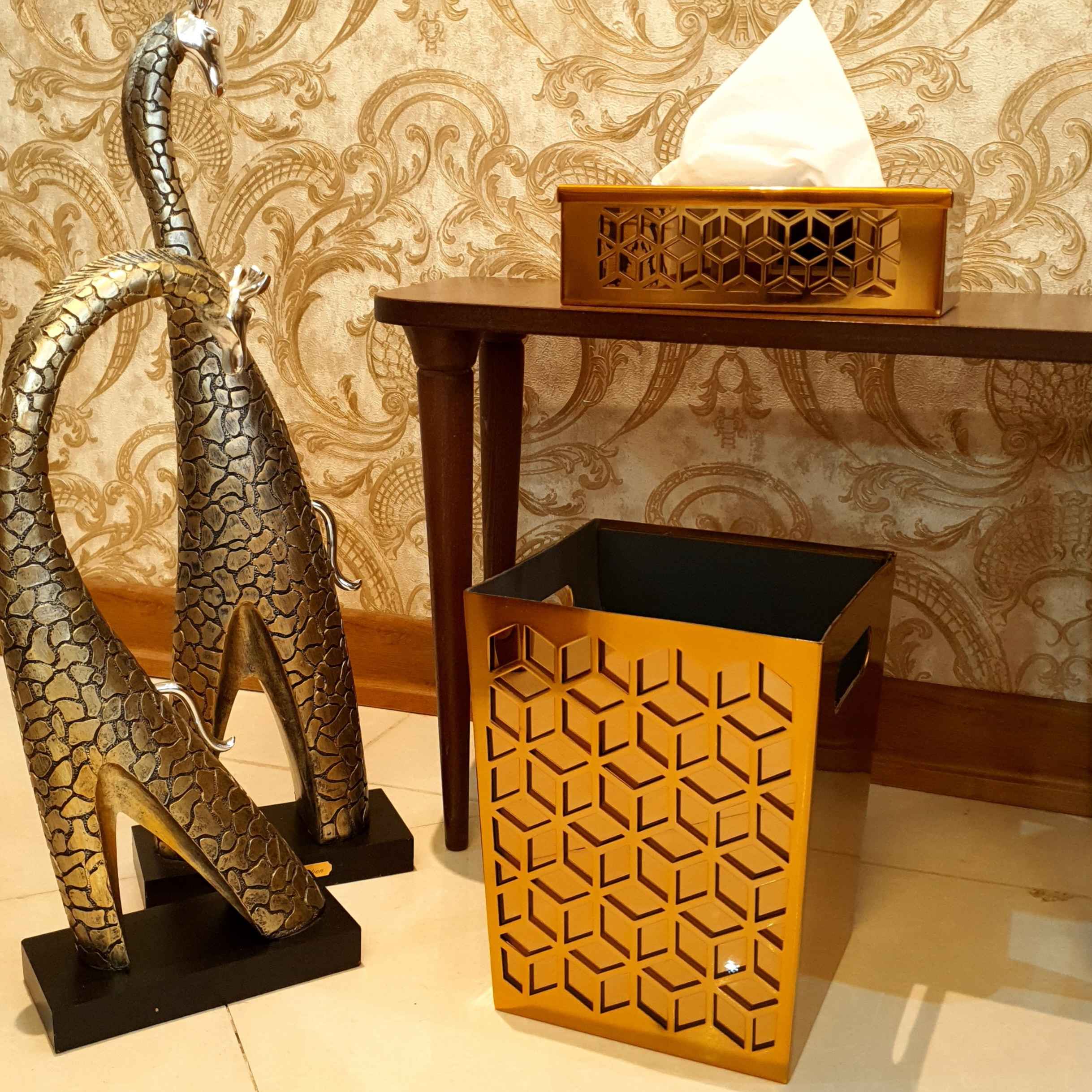 Metal Waste Basket & Tissue Box Set - Diamond Design - ShopiPersia