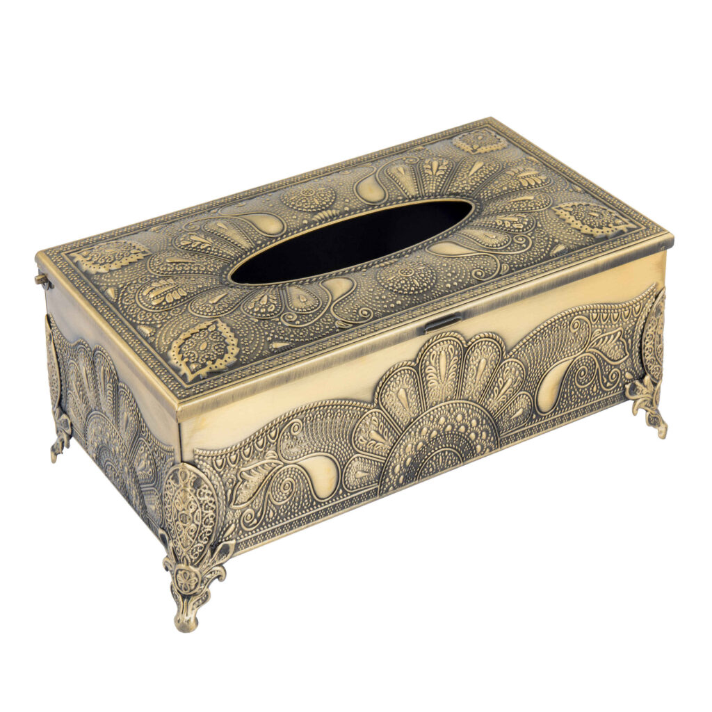 Metal Waste Basket & Tissue Box Set - Peacock Pattern - ShopiPersia