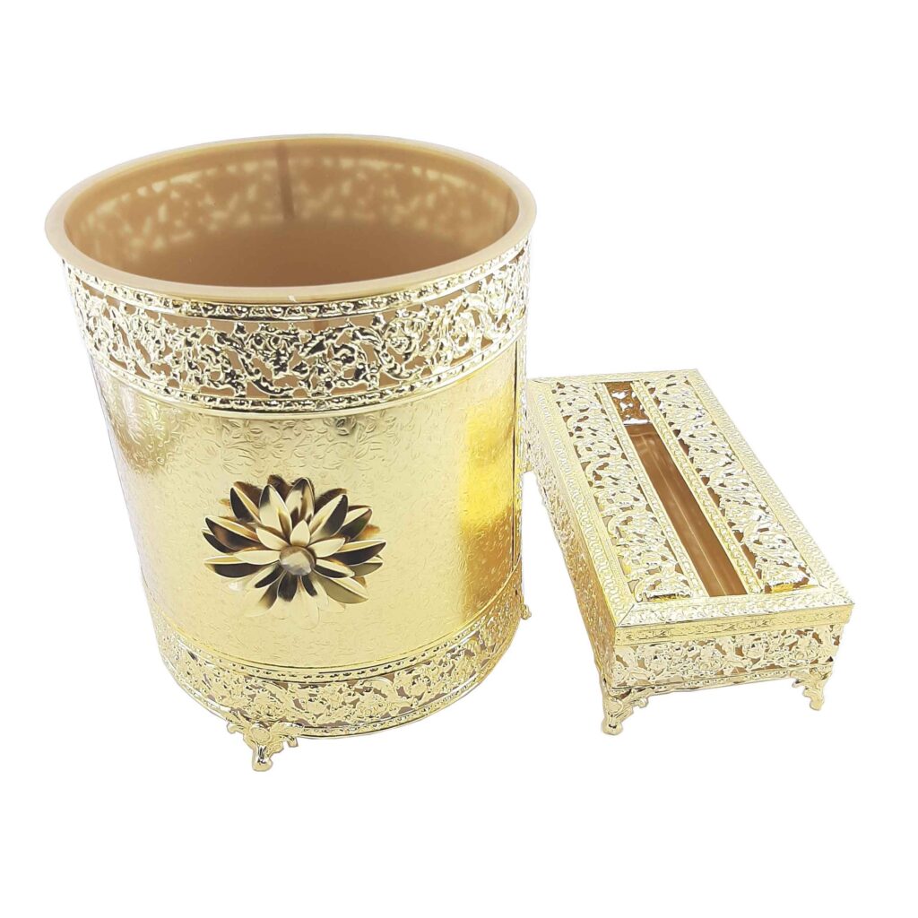 Metal Waste Basket & Tissue Box Set - Three Lux Colors - ShopiPersia