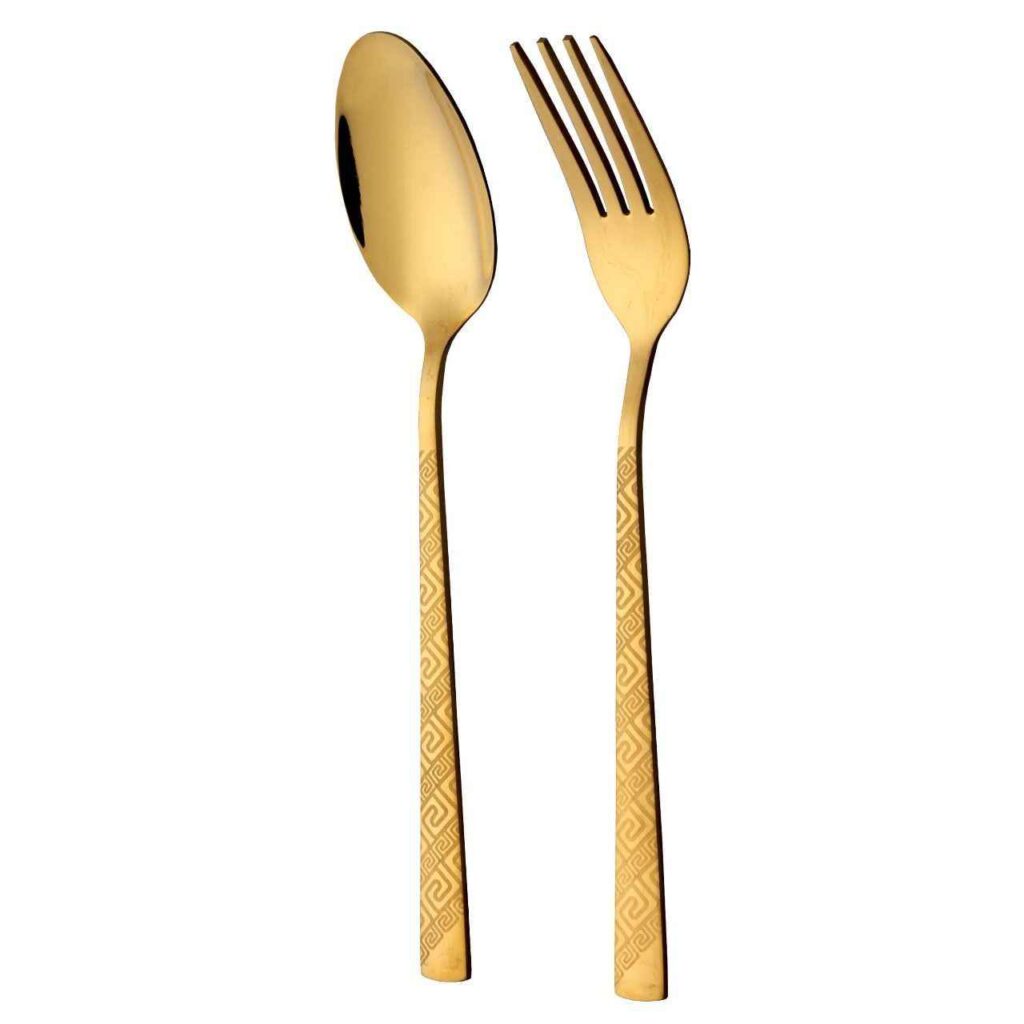 Stainless Steel Spoon and Fork Flatware Set 12 Pcs Model Golden ...