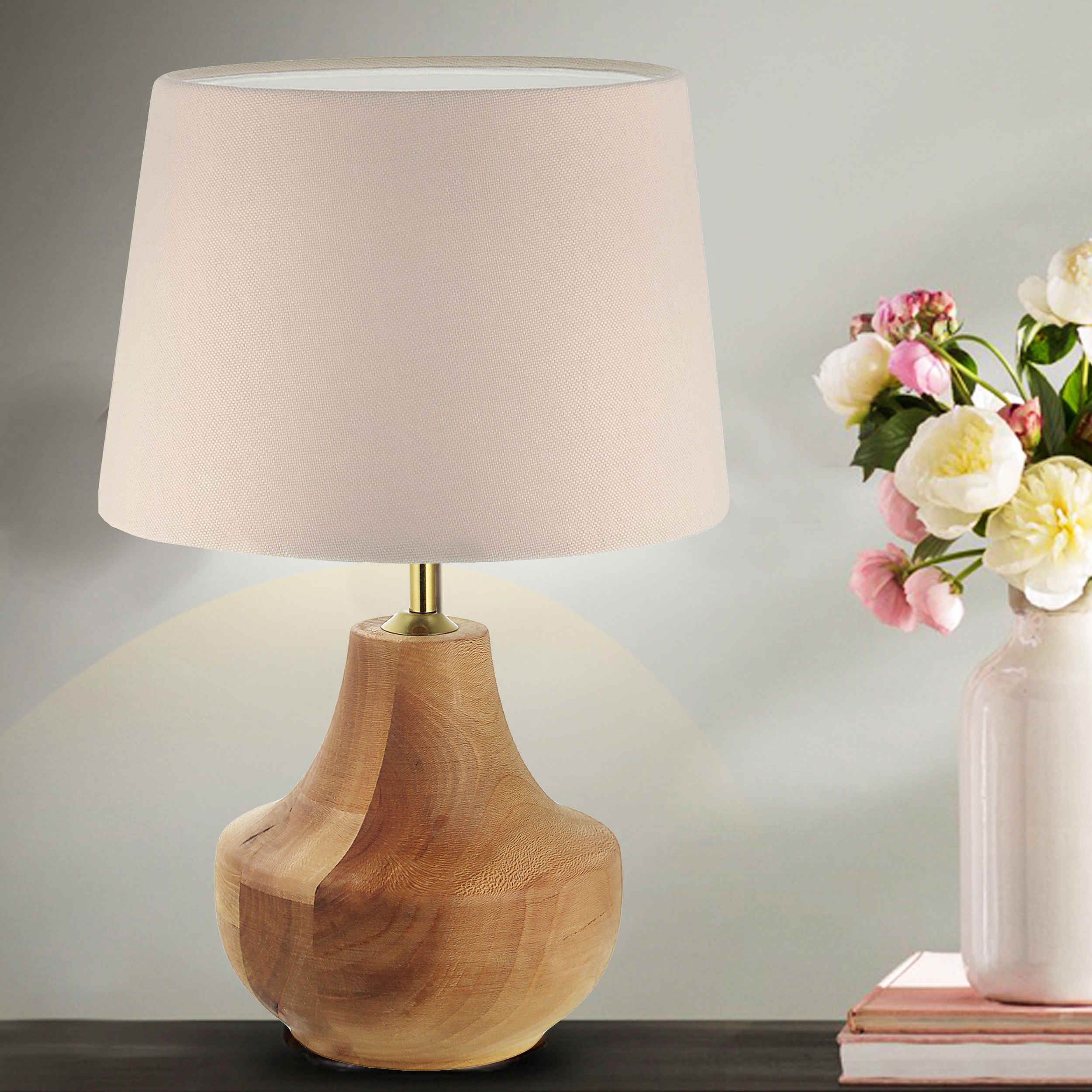 Accent Wooden Table Lamp With Fabric Lampshade Farsam - ShopiPersia