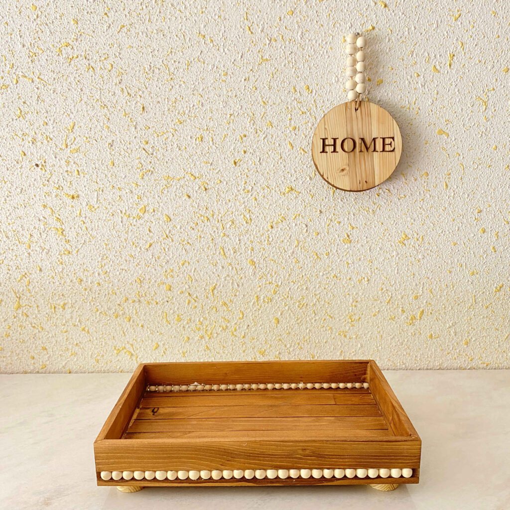 Wooden Serving Tray Pearl Beads Design With Base - ShopiPersia