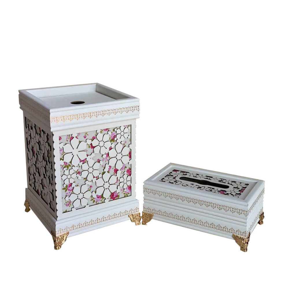 Wooden Waste Basket & Tissue Box Set - Afra - ShopiPersia