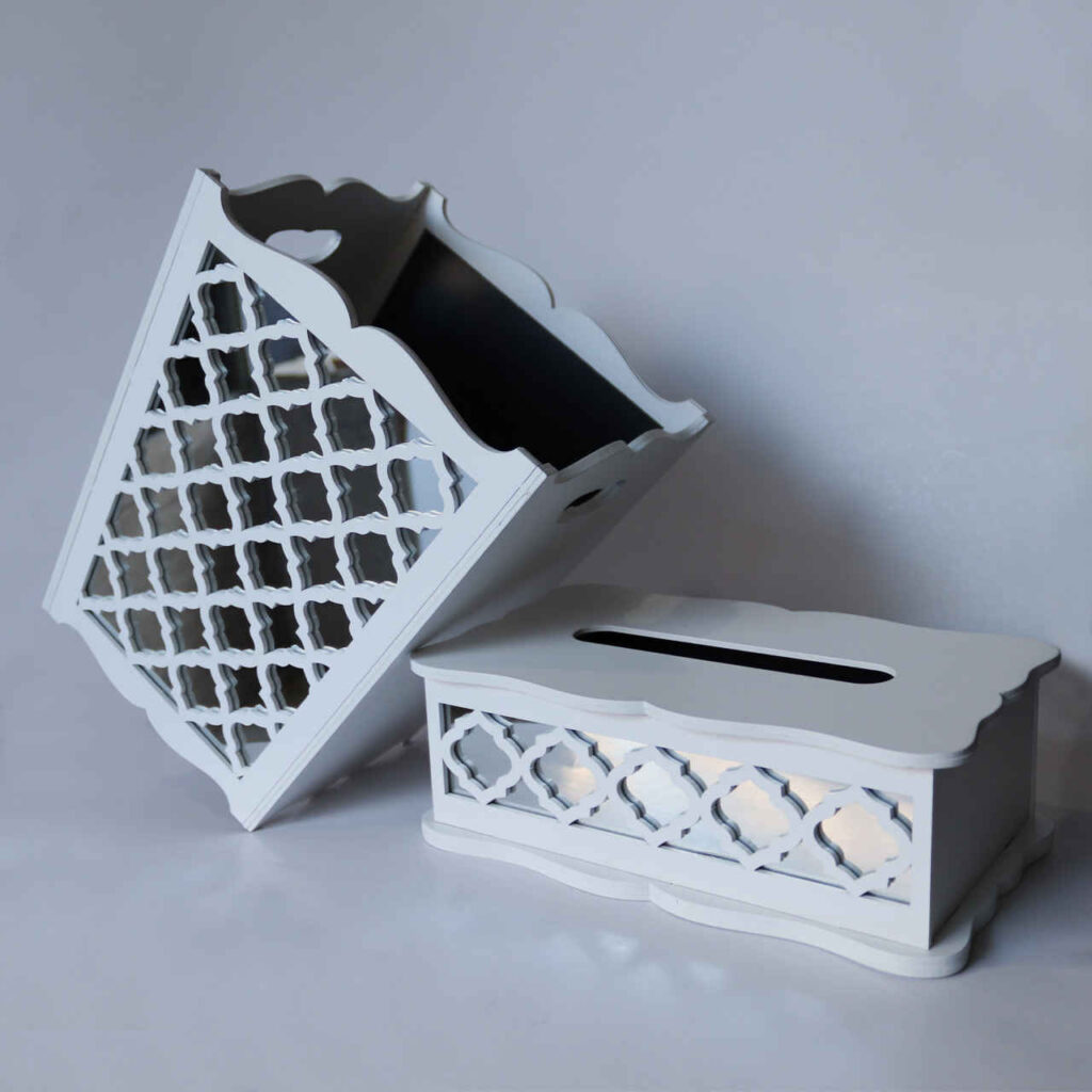 Wooden Waste Basket & Tissue Box Set - Ayene - ShopiPersia