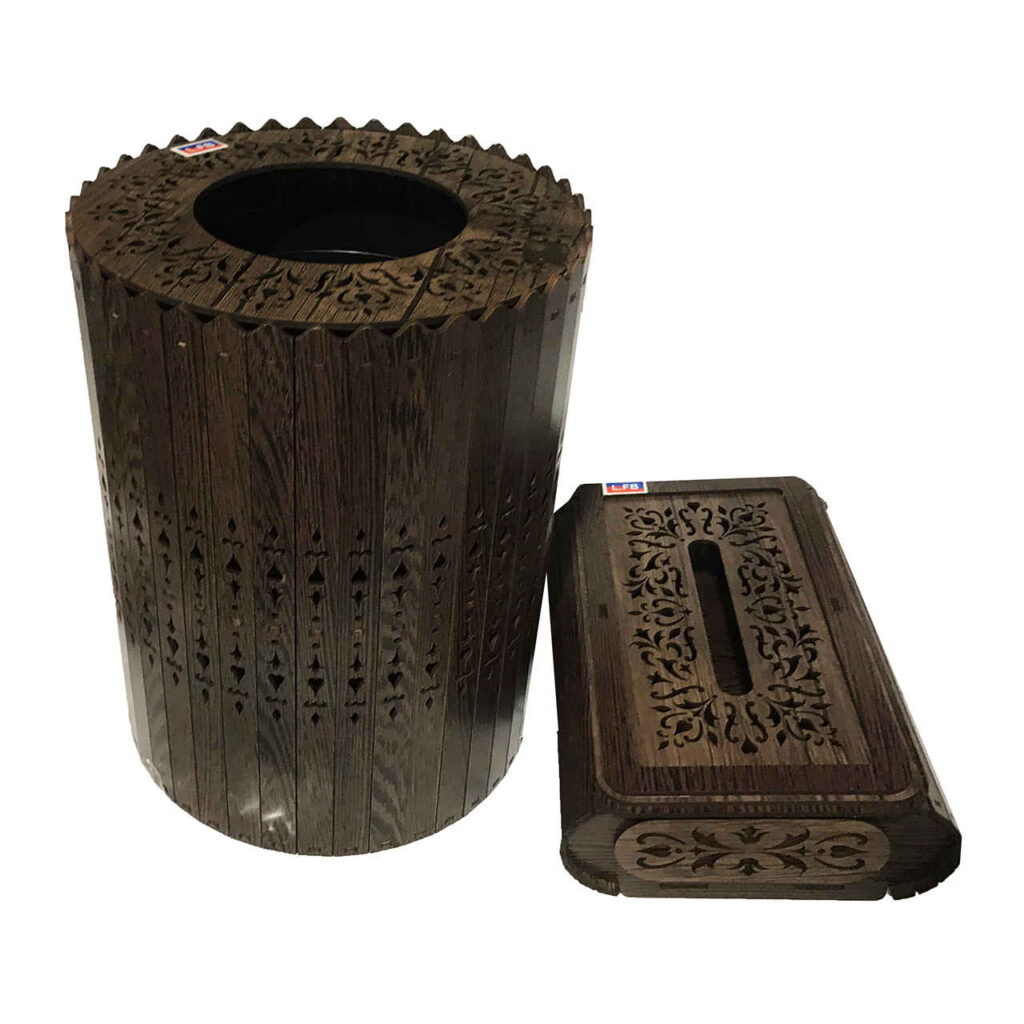 Wooden Waste Basket & Tissue Box Set - Negar - ShopiPersia