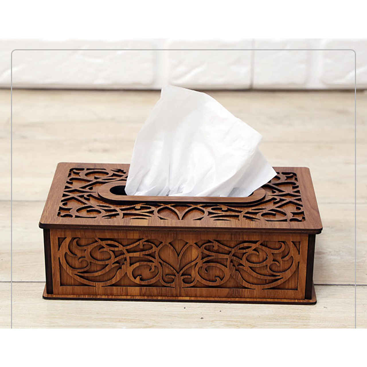 Wooden Waste Basket & Tissue Box Set - Traditional Design - ShopiPersia