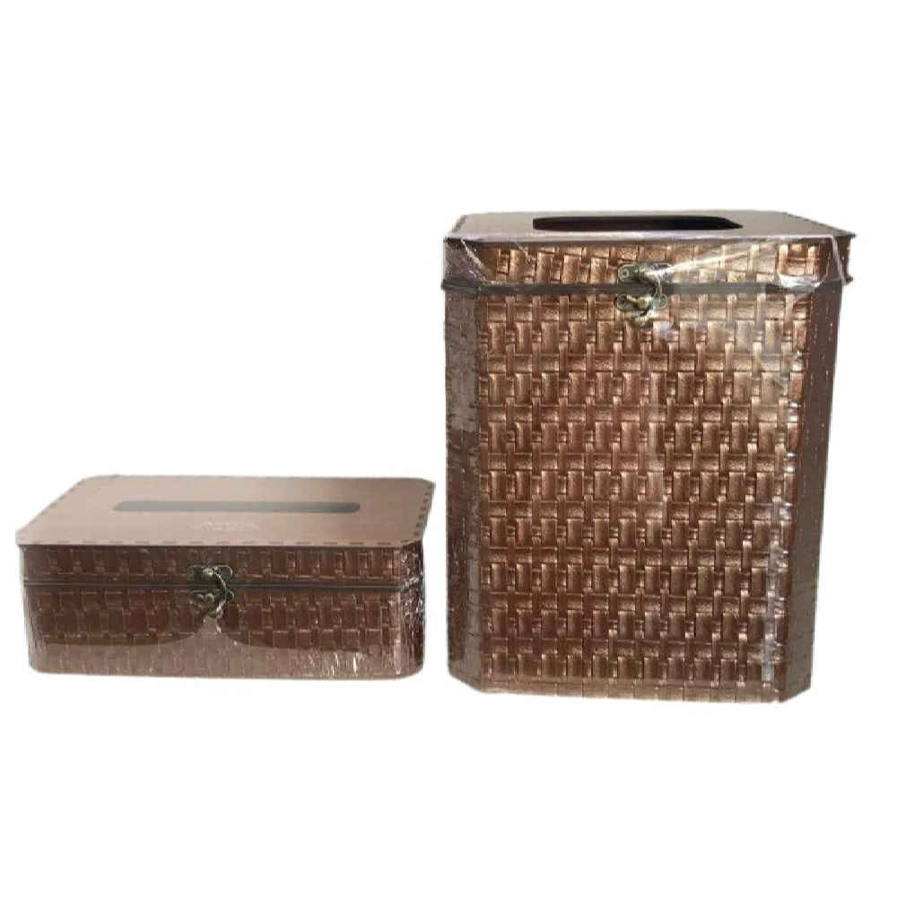 Wooden Waste Basket & Tissue Box Set with Hinged Lid - ShopiPersia