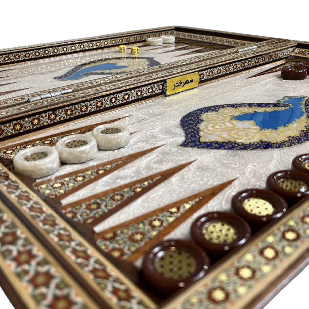 Inlaid Marquetry Backgammon Board Artisan-Crafted with Khatam-kari Technique - ShopiPersia