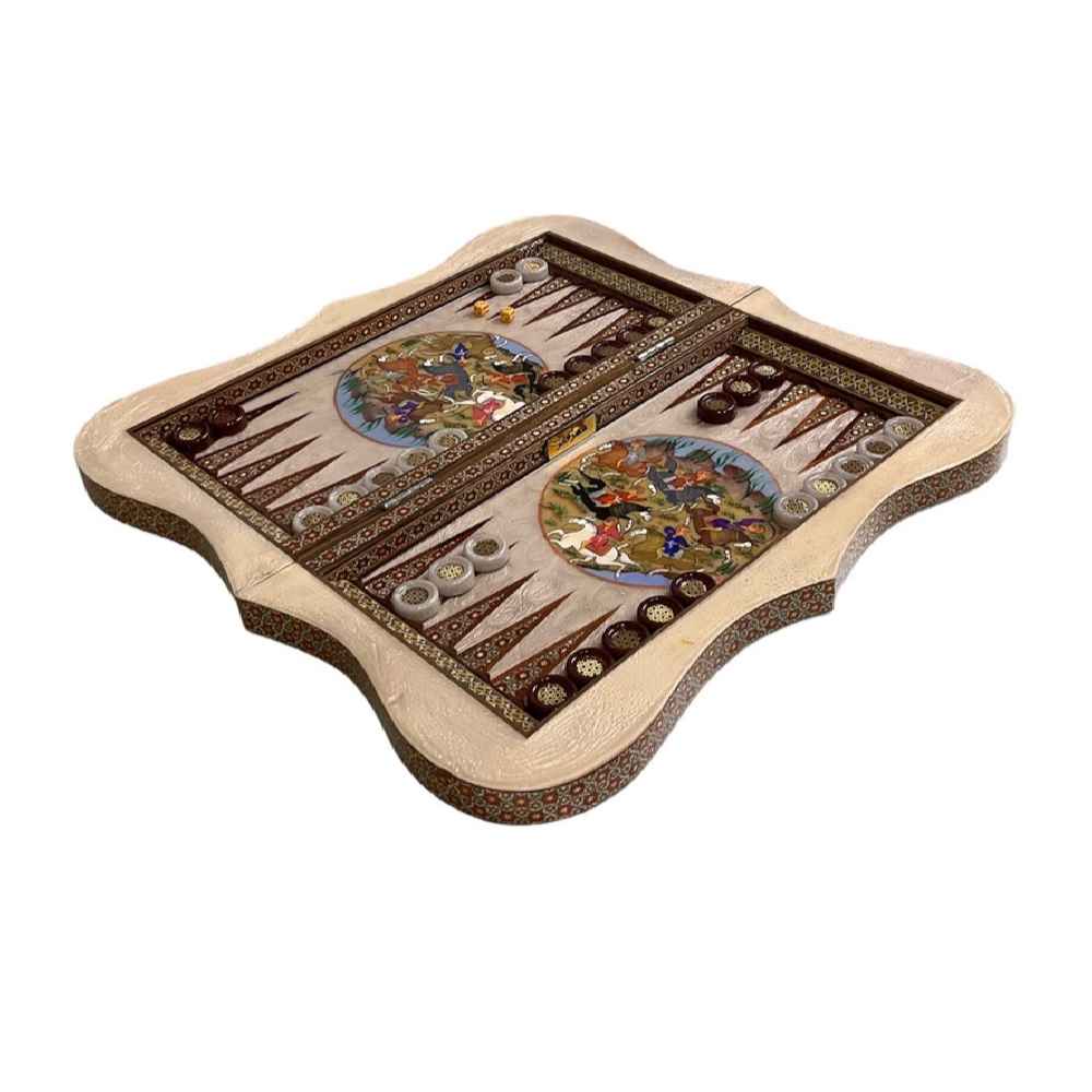 Inlaid Marquetry Backgammon Board Chovgan Design & Traditional Khatam ...