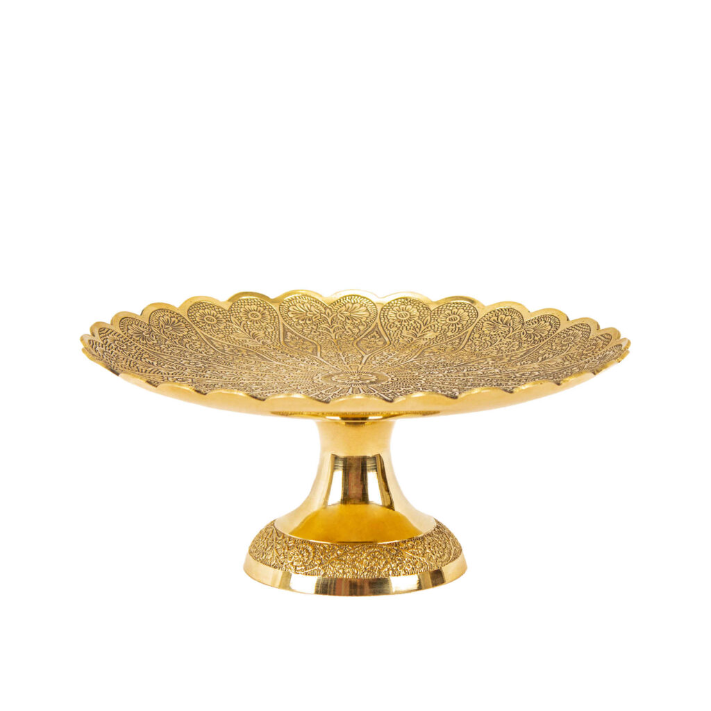 Brass Cake Serving Stand with Intricate Engraving Elegance - ShopiPersia