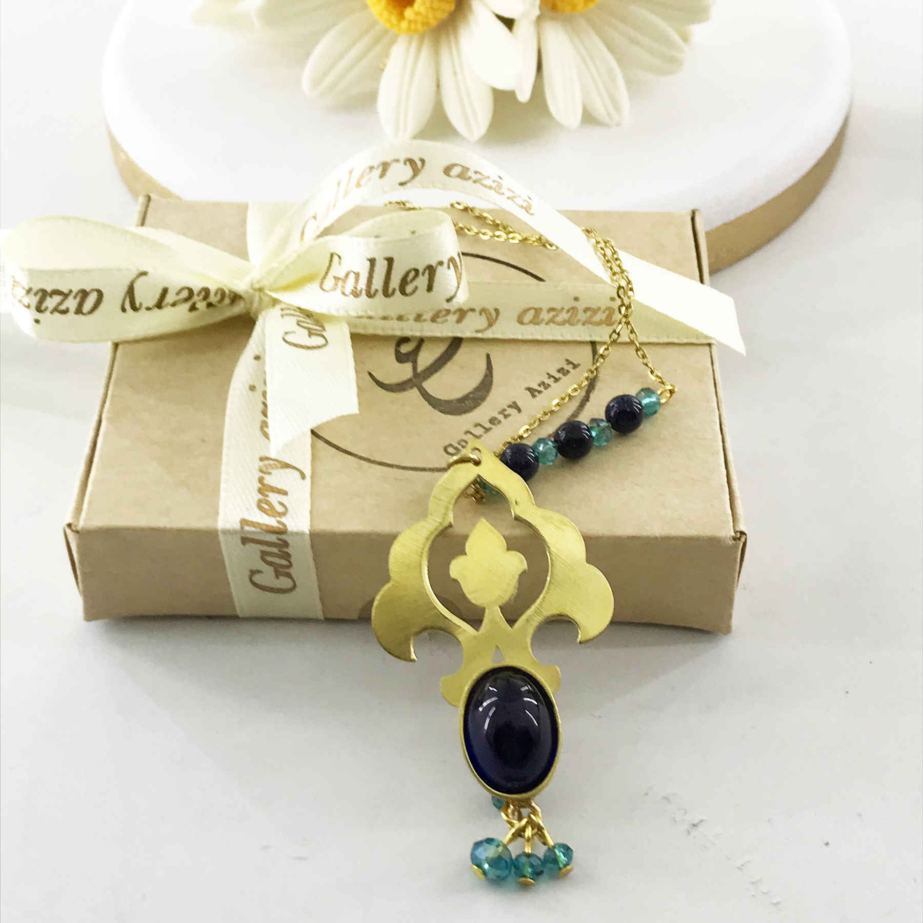 Brass Necklace Persian Traditional Theme for Women with Agate - ShopiPersia