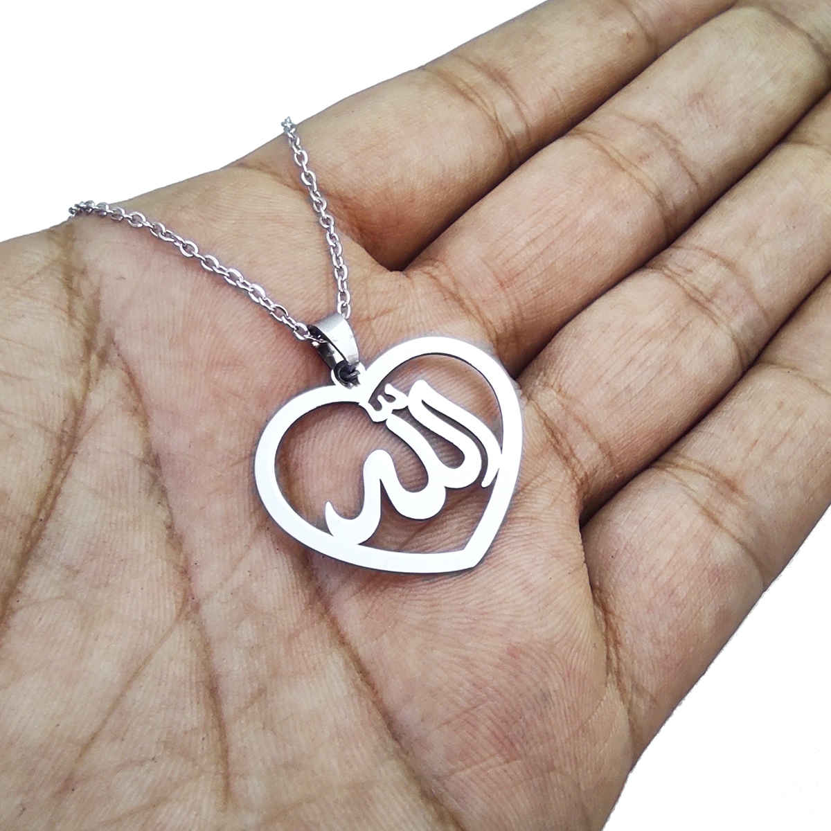 Islamic Steel Necklace with Allah Heart Design Medallion - ShopiPersia